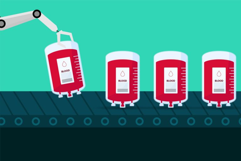 Blood Bags on Conveyer Belt_artificial blood — Stanford Blood Center